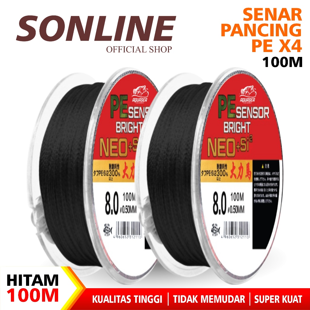 Jual SONLINE Tali Pancing 100m Senar Pancing PE Sensor Bright HITAM ...