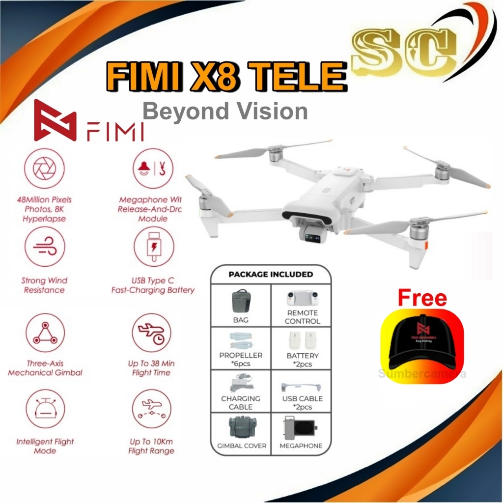 Jual FIMI X8 TELE Drone 4K 48MP Camera 3-axis Gimbal 10km 38 Min Flight Time | Shopee Indonesia