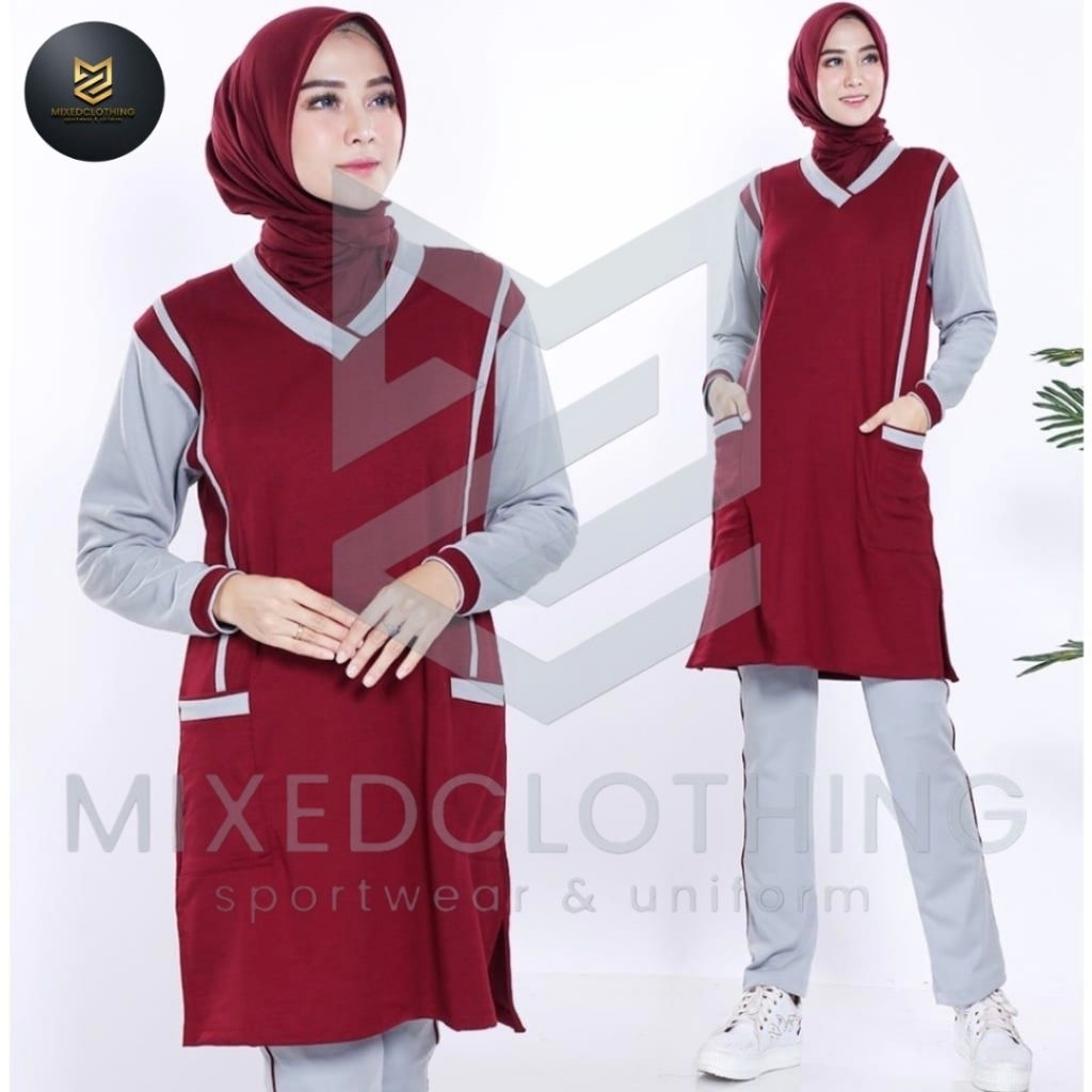 Jual 1 set setelan olahraga muslimah tunik wanita/setelan senam muslim ...
