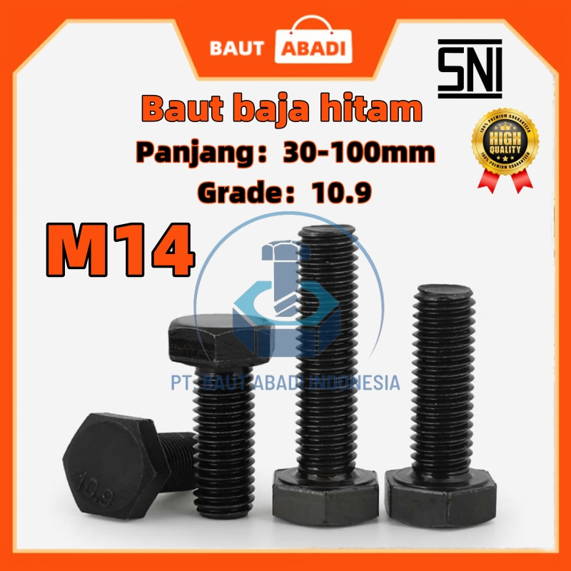 Jual Baut baja grade 10.9 M14 hex full drat / Half drat / baut mur baja hitam / hex bolt / ring ...