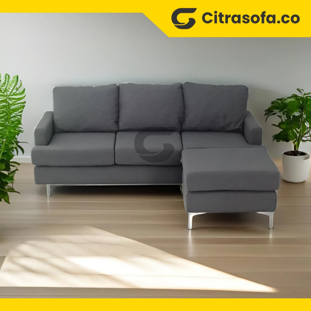 Jual Sofa L Putus 3 Dudukan + Puff Minimalis - Kain Canvas Abu-abu ...