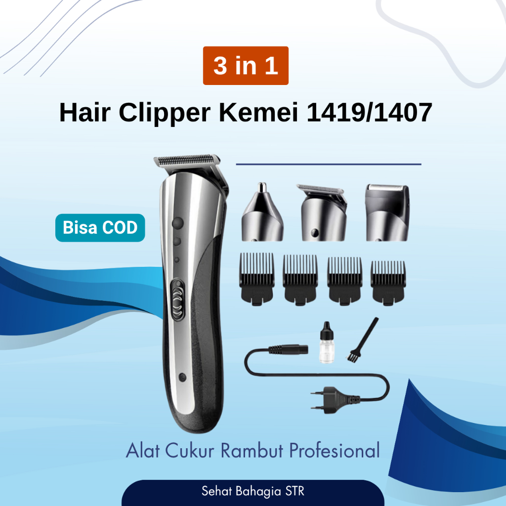 Jual 3in1 Alat/Mesin Cukur Rambut Kumis dan Jenggot Elektrik Hair Clipper Kemei KM 1419/ KM 1407 ...
