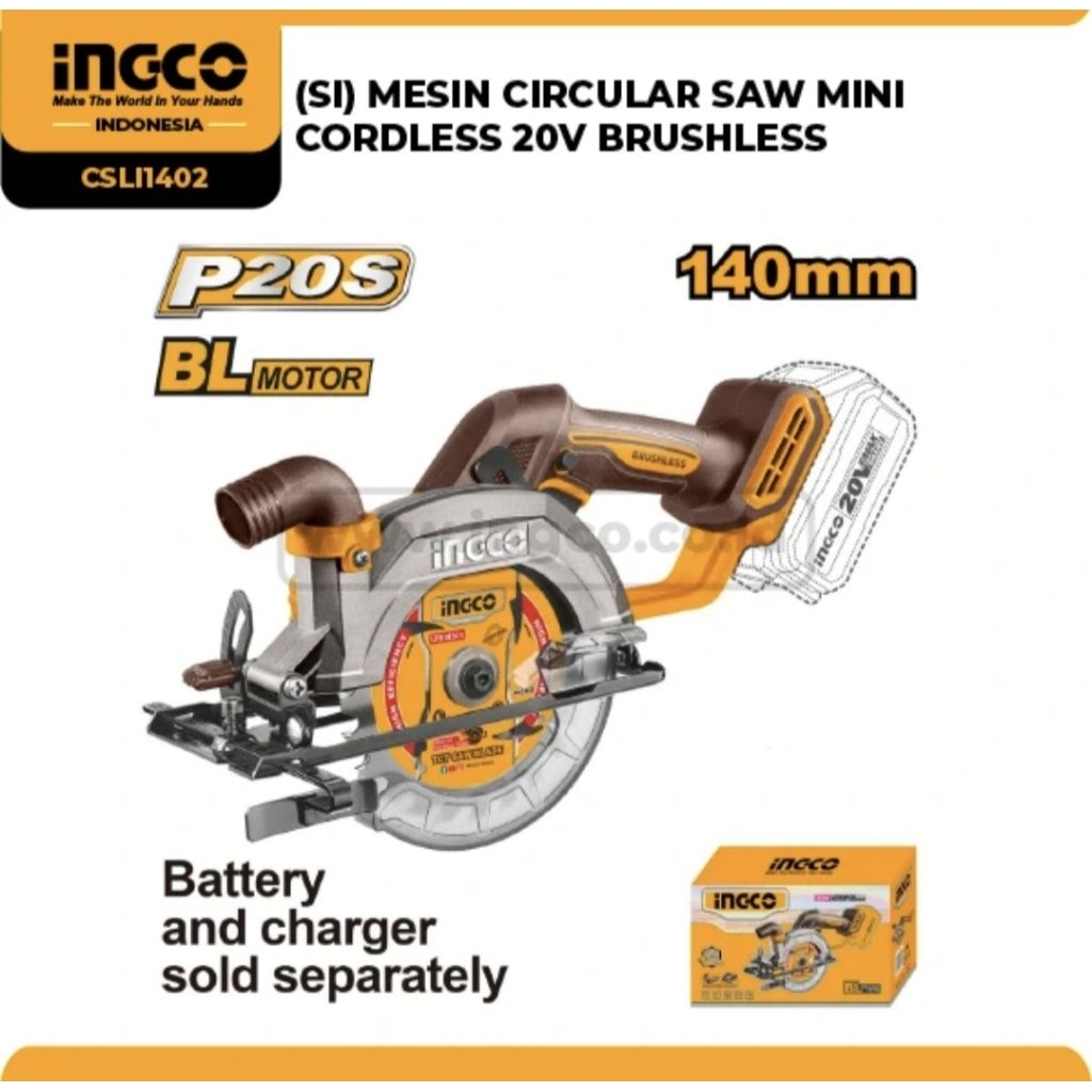 Jual MESIN CIRCULAR SAW MINI CORDLESS 20V BRUSHLESS INGCO CSLI1402 ...