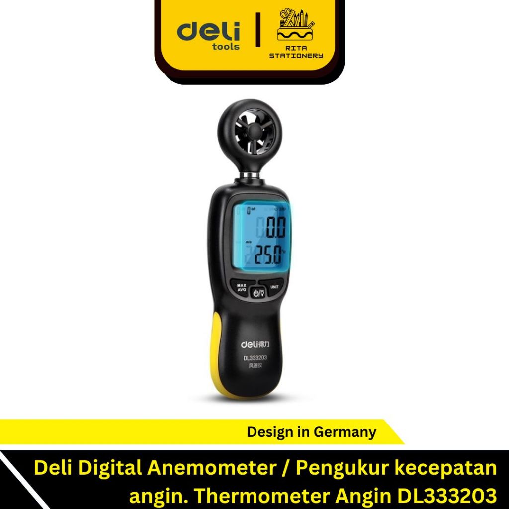 Jual Deli Digital Anemometer / Pengukur kecepatan angin. Thermometer ...