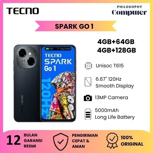 Jual Tecno Spark GO 1 4+4/128GB | 4.5G | UNISOC T615 | 120Hz 6.67'' Hole Screen | IP54 | 5000mAh ...