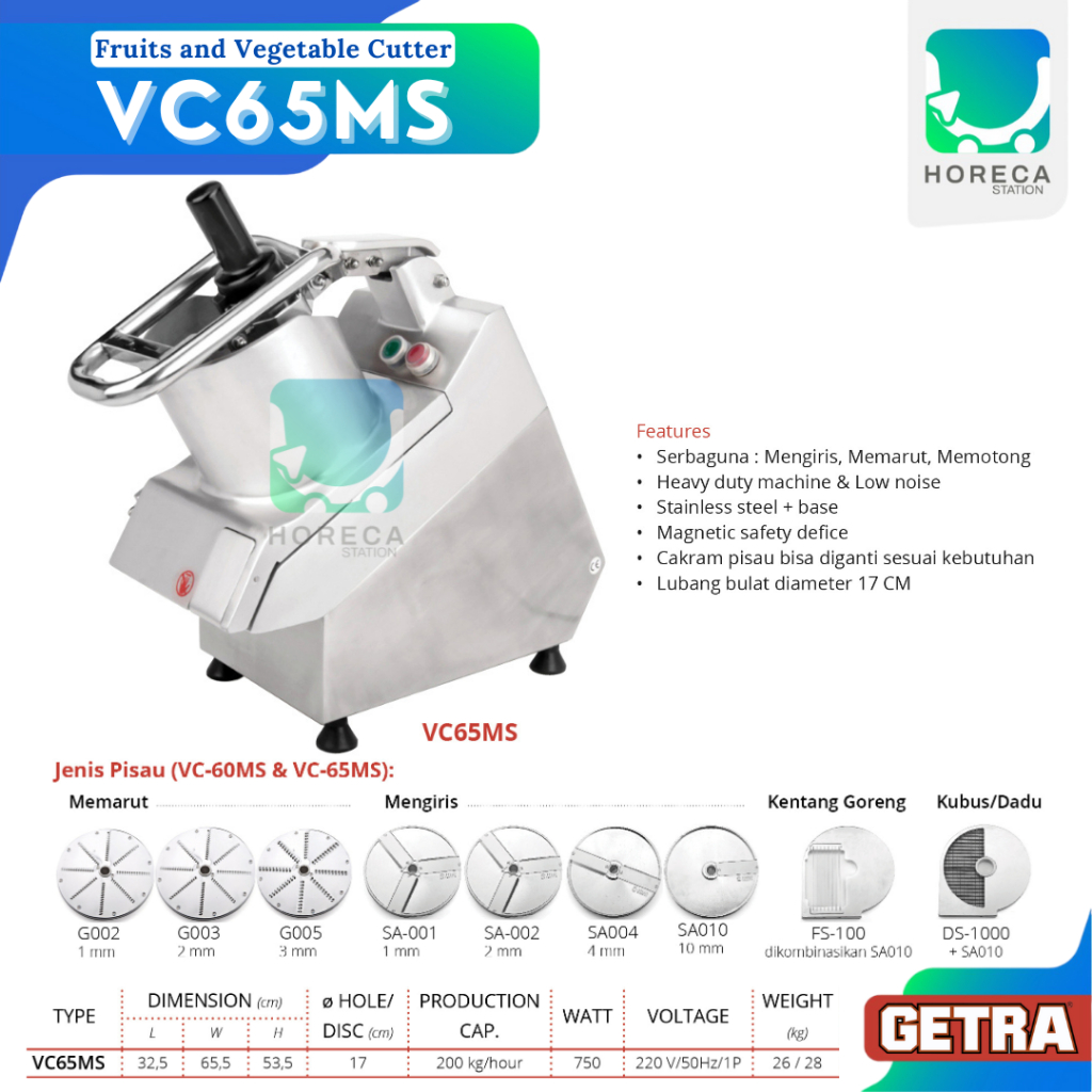 Jual GETRA Fruits Vege Cutter Circular Hopper VC-65MS / VC 65MS ...