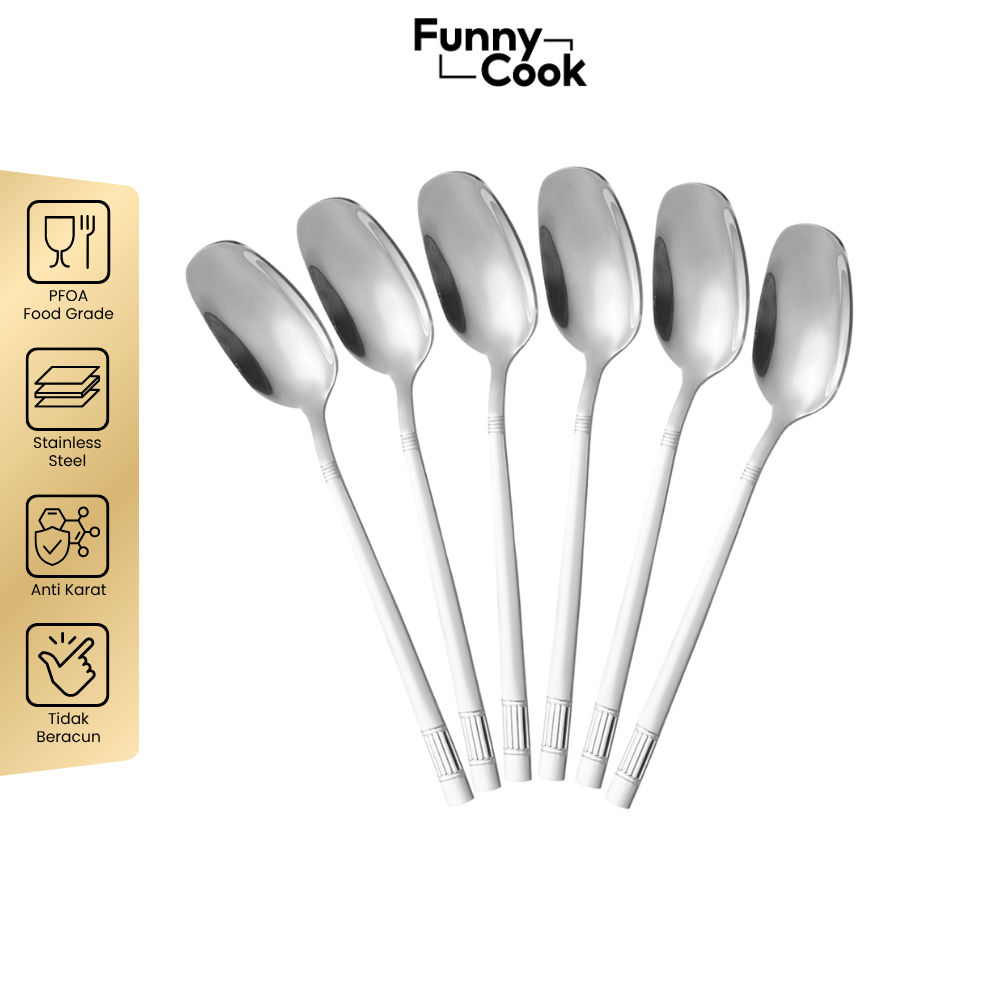 Jual FUNNYCOOK Sendok Makan Korea Bentuk Kotak Set 6 PCS Stainless ...
