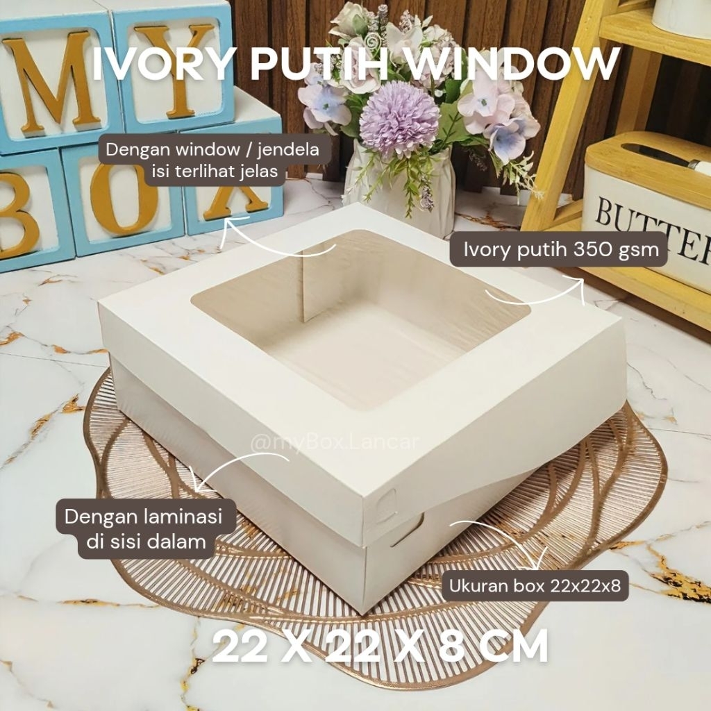 Jual (Set isi 10) Bundling Box Ivory window 22x22x8 + Alas 22cm ...