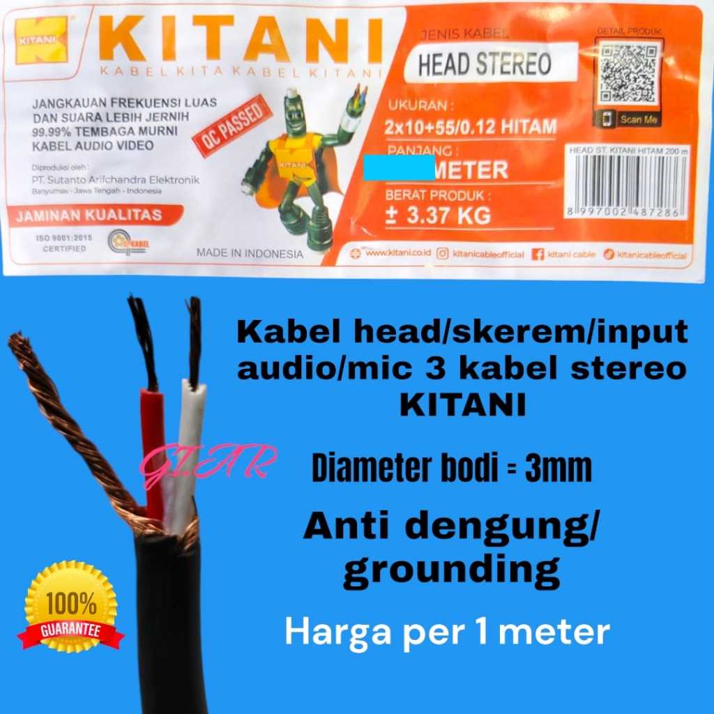 Jual KABEL HEAD STEREO KITANI HITAM 2X10+55 0.12 2X 10 KABEL SKERM ...