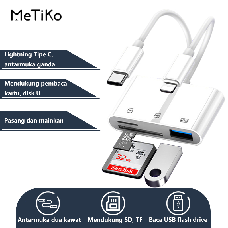 Jual Metiko 3 In 1 Lightning / Type C Usb 3.0 Adapter SD/TF/ USB Card Reader for iPhone/Android ...