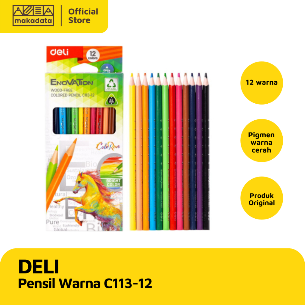 Jual PENSIL WARNA / COLOUR PENCIL DELI 12 WARNA C113-12 (1 PCS) MURAH ...