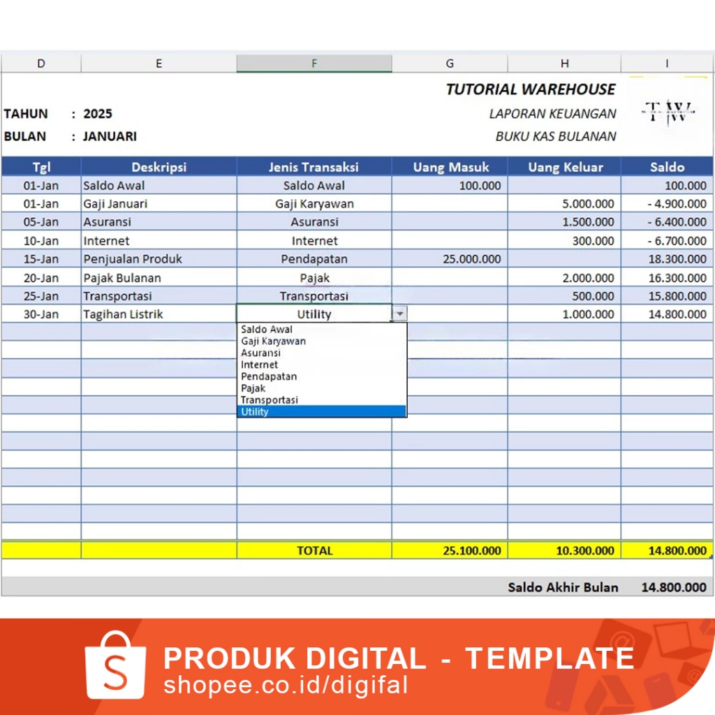 Jual Template Excel Laporan Keuangan Buku Kas Bulanan | Shopee Indonesia