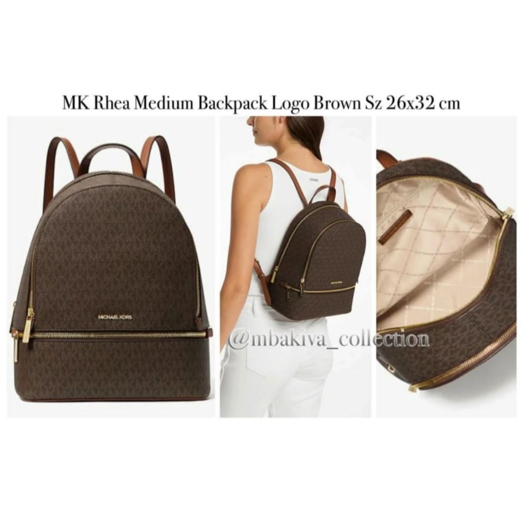 Jual MK Rhea Medium Backpack Logo Brown | Shopee Indonesia