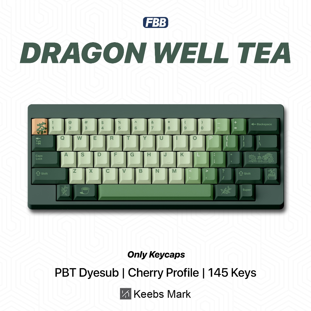 Jual FBB Dragon Well Tea Keycaps PBT Dyesub 145 Keys Cherry Profile ...