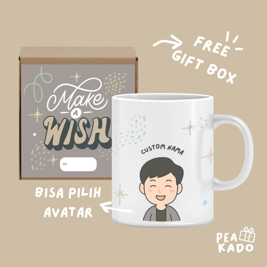 Jual Mug Custom Nama Avatar Keramik SNI Free Gift Box dan Kartu Ucapan ...