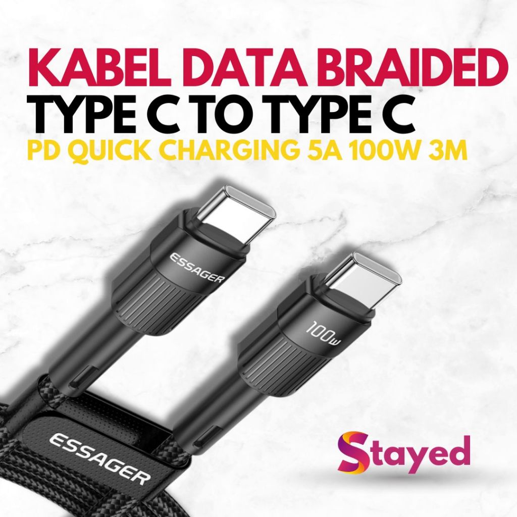 Jual ESSAGER Kabel Data Type C to Type C PD Quick Charging Braided 5A ...
