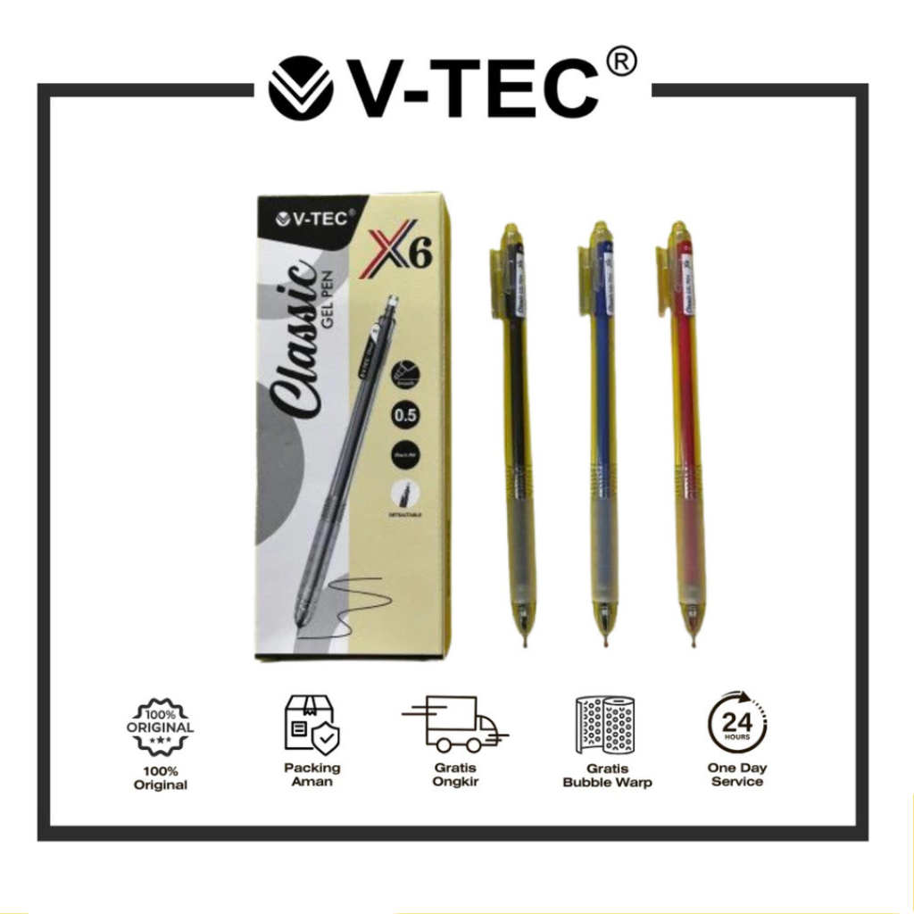 Jual VTEC Classic X6 GEL PEN 0.5 1 PACK isi 12 warna HITAM / BIRU ...