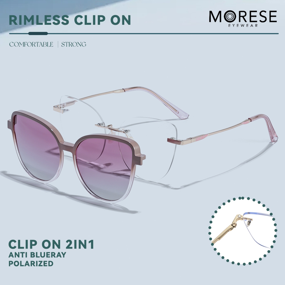 Jual Morese Kacamata Clip On Style Cat Eye Rimless Bahan Metal TerBaru ...