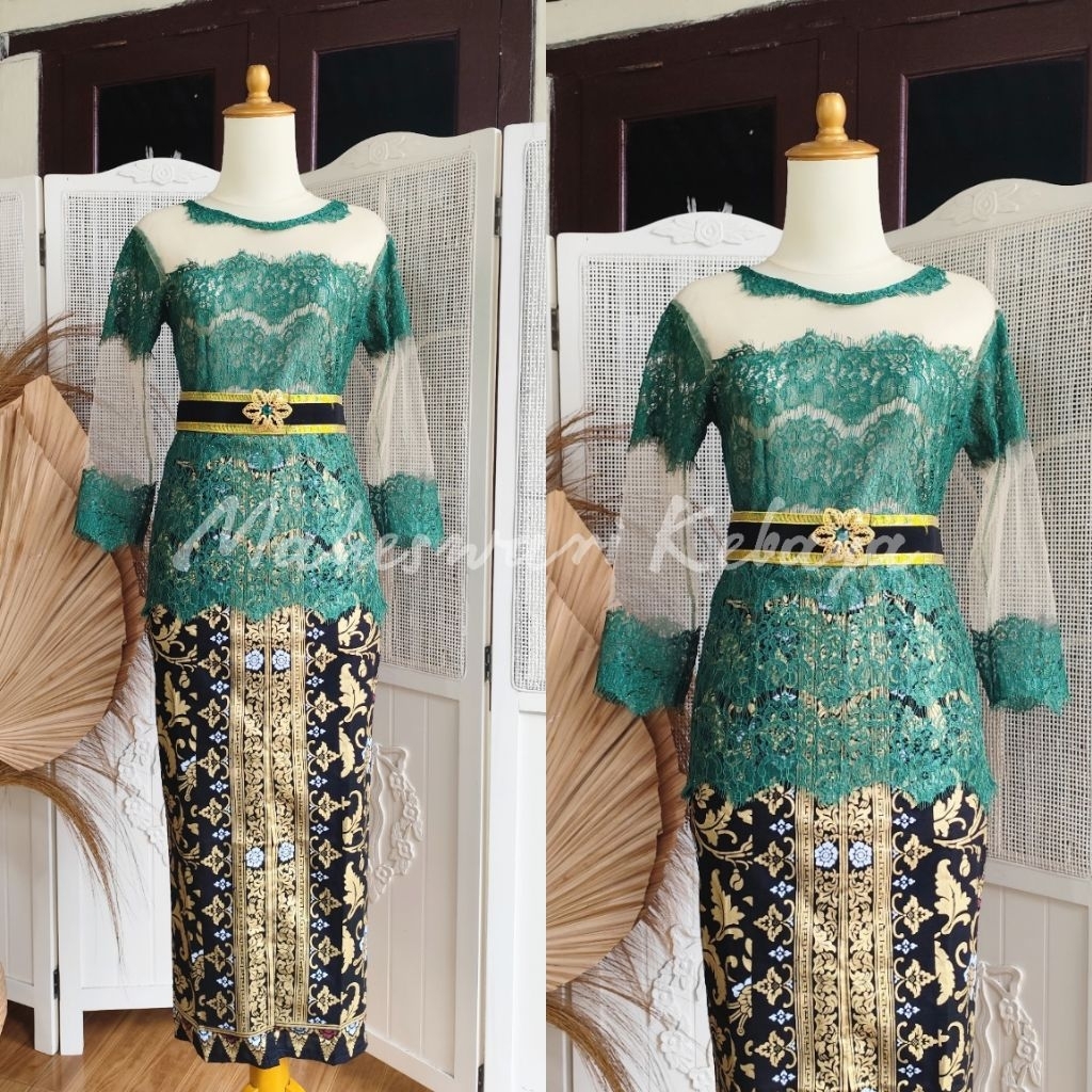 Jual Kebaya Bali Set Brukat Talita Hijau Botol/Emerald | Shopee Indonesia