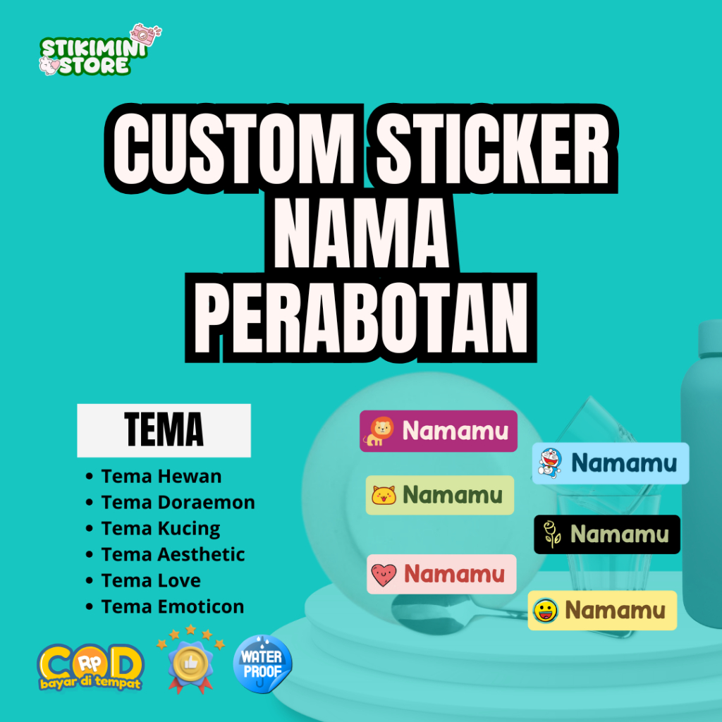 Jual Sticker Karakter Custom Nama Timbul UV DTF – 50/100 Pcs (Piring ...