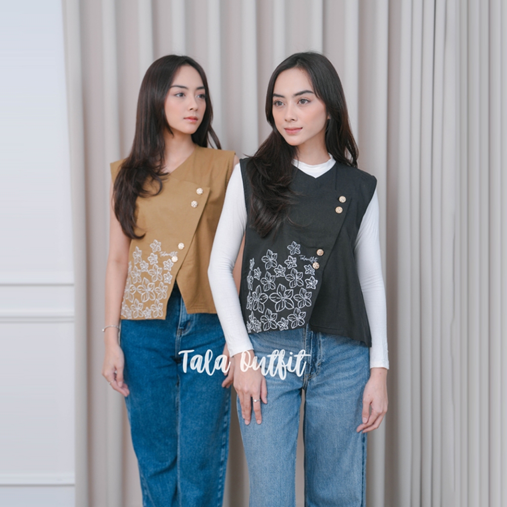 Jual Livia Vest by Tala Outfit | Rompi Wanita Bordir Bunga Aksen ...