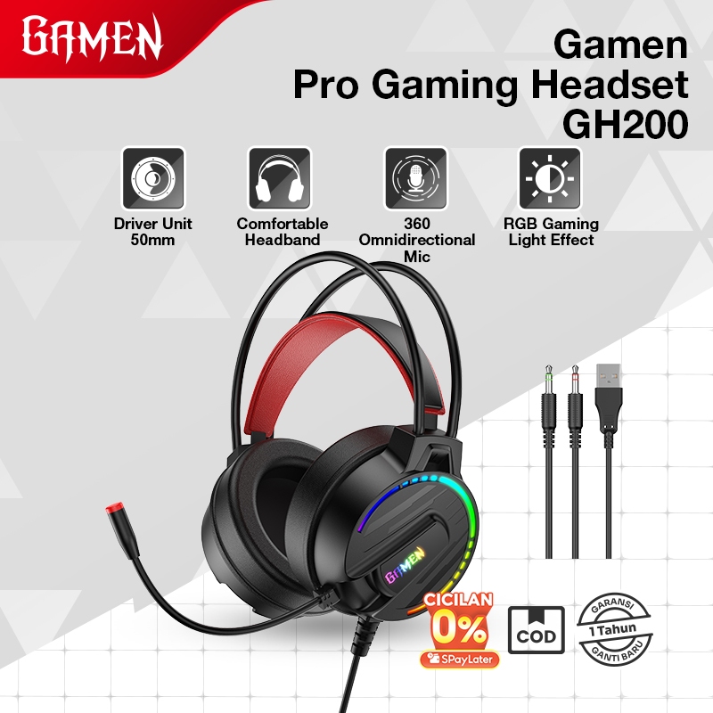 Jual GAMEN Headset Gaming 50mm Driver 3D Surround Sound GH200 USB/AUX 3 ...