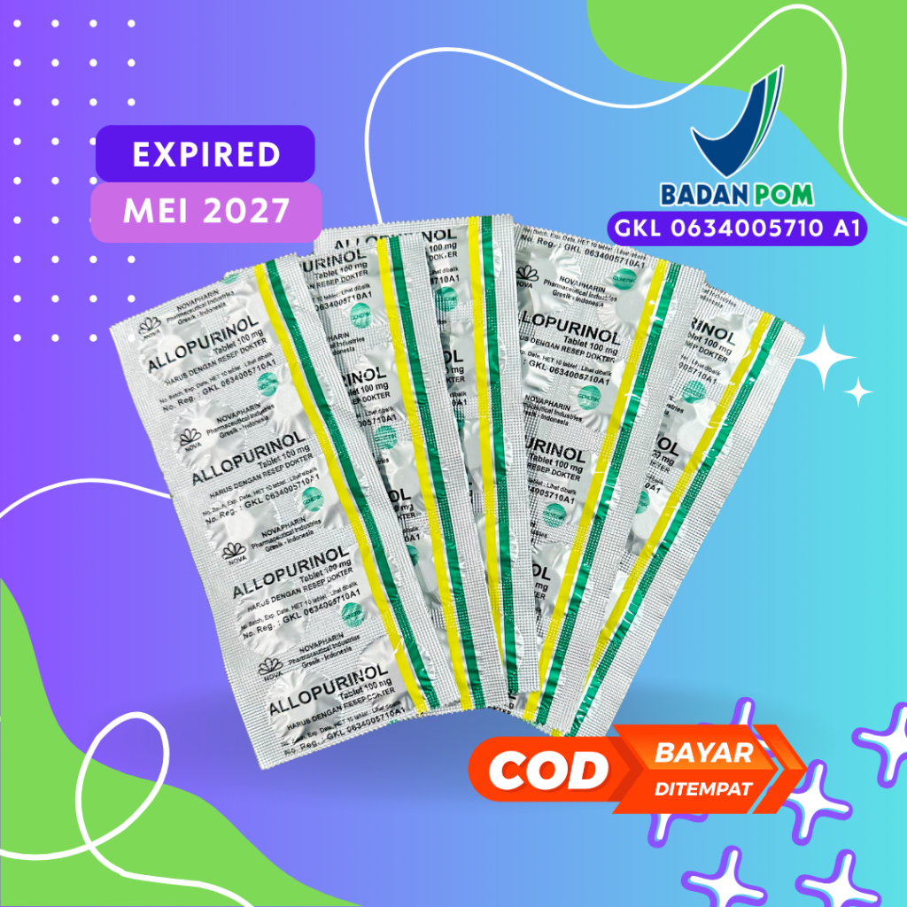 Jual ALLOPURINOL 100 MG ECERAN 1 Strip (Isi 10 Tablet) / Obat Asam Urat/ ObatGout & Nyeri Sendi ...
