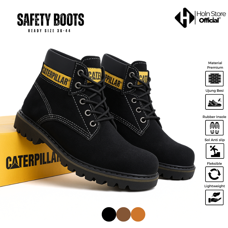 Jual Sepatu Safety Pria Boots Caterpillar Ujung Besi Sepatu Pria Boots ...