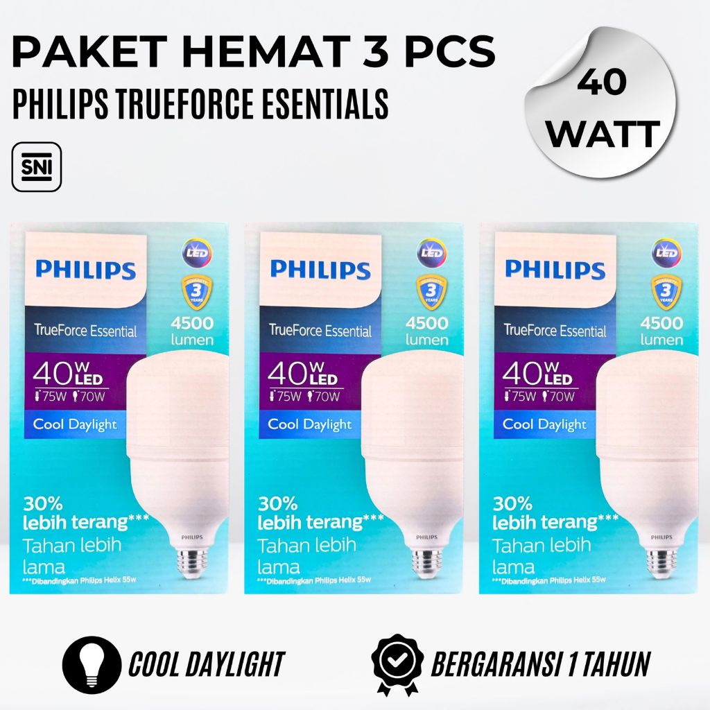 Jual Paket 3PCS Philips LED Essential Trueforce 18W 22W 30W 40WAT Lampu Bohlam Cool Daylight ...