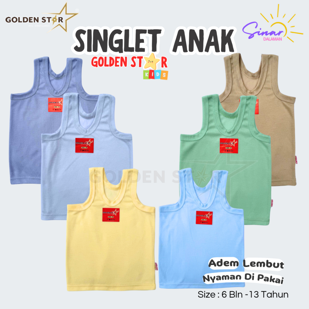 Jual 6 PCS Singlet Golden Star Kaos Dalam Anak Singlet Warna Warni ...