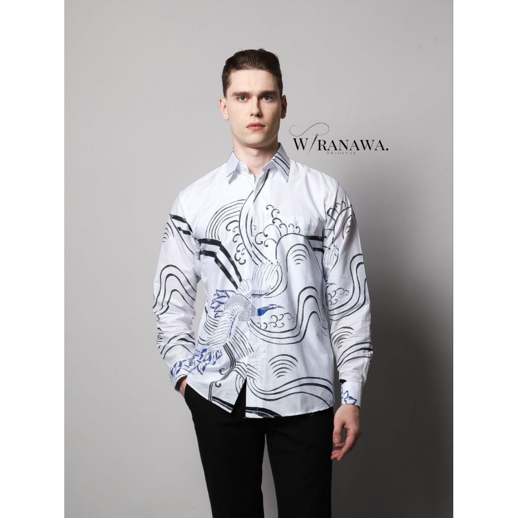 Jual kemeja batik slimfit lapis furing, motif merak biru KMJ-FRG-SF003 | Shopee Indonesia