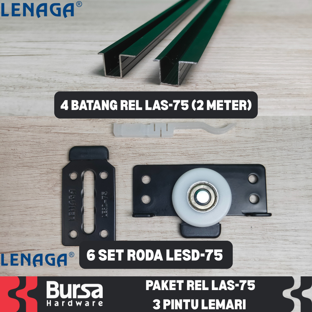 Jual Paket Rel 3 Pintu Lemari Sliding Geser LAS 75 4 Rel Lenaga 2 Meter dan 6 Set Roda LESD 75 ...