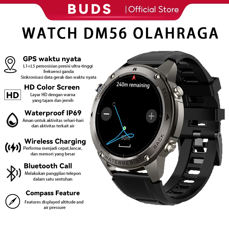 Jual BUDS DM56 Smartwatch GPS Map 1.43 Amoled IP69K Tahan Air Pelacakan ...