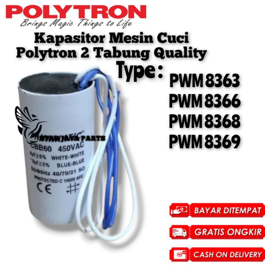 Jual Kapasitor POLYTRON 8 Kg PWM 8363 8366 8368 8369CAPASITOR Mesin ...