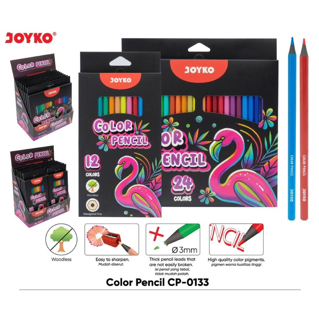 Jual Termurah Pensil Warna Joyko CP-0133/Pencil Warna Joyko 12 &24Pcs ...