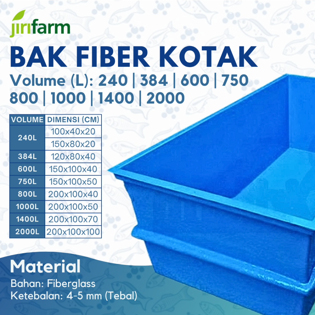 Jual JIRIFARM - Bak Kolam Ikan Fiber Kotak Persegi 200, 400, 600, 800 ...