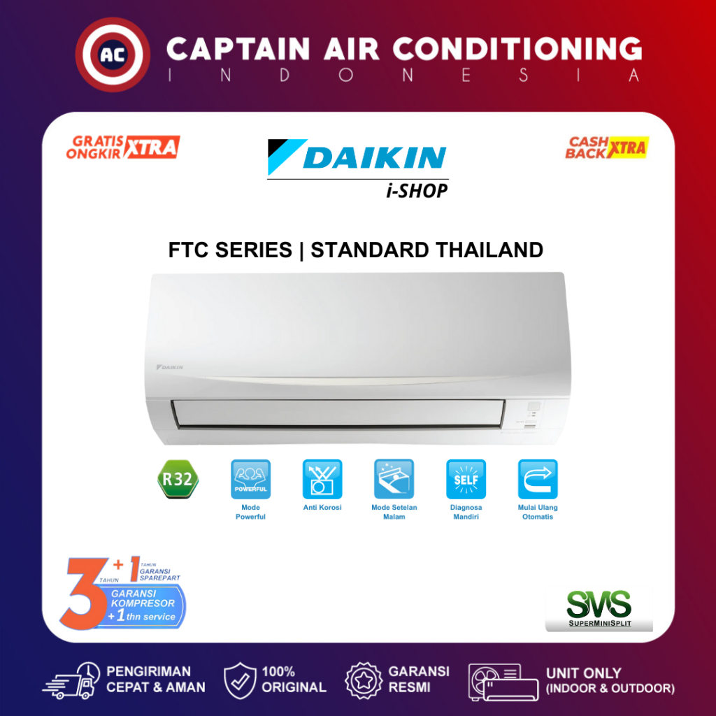 Jual DAIKIN AC Split FTC-25 / FTC25 1 PK Standard (Thailand) | Shopee ...