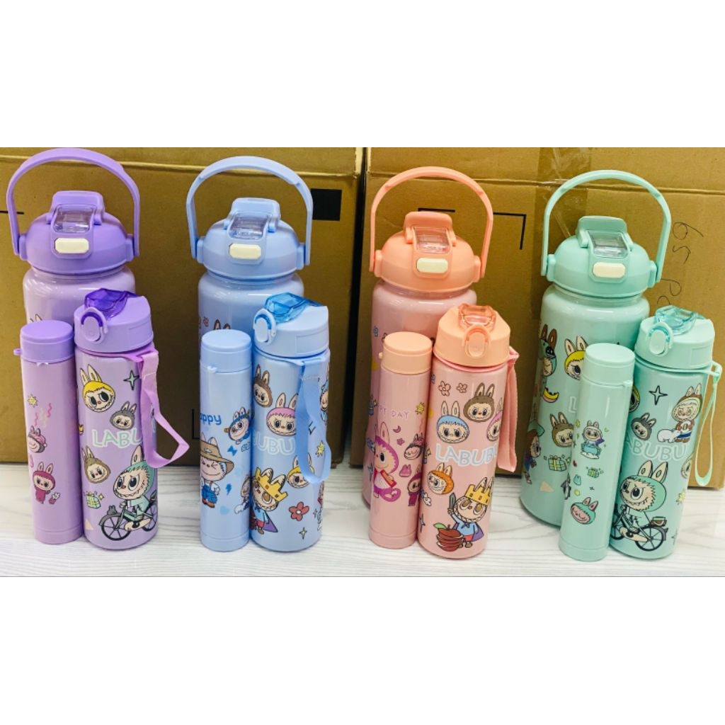 Jual BOTOL BERANAK SET LABUBU 3in1 LA BU BU BOTOL MINUM ANAK SEKOLAH ...