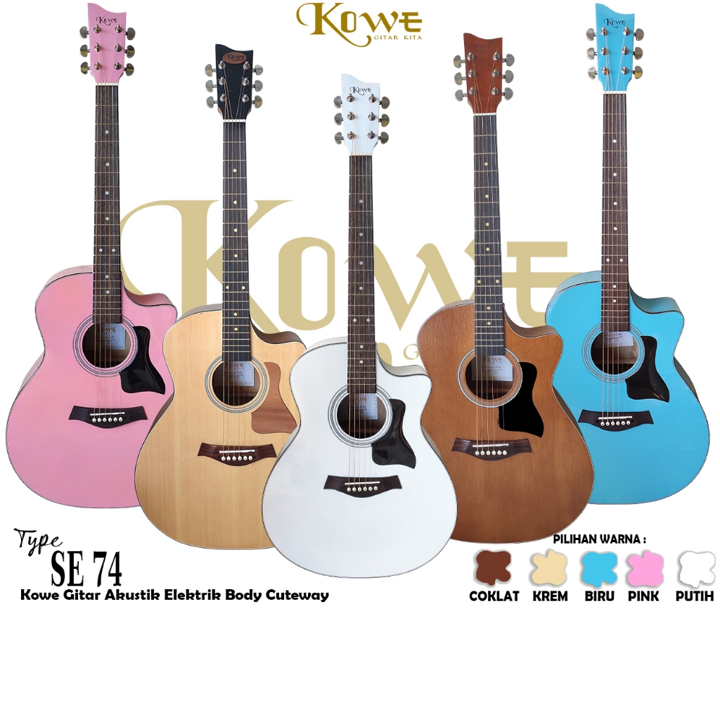 Jual Kowe Gitar Akustik Elektrik SE 74 GItar Body Cuteway Jumbo ...
