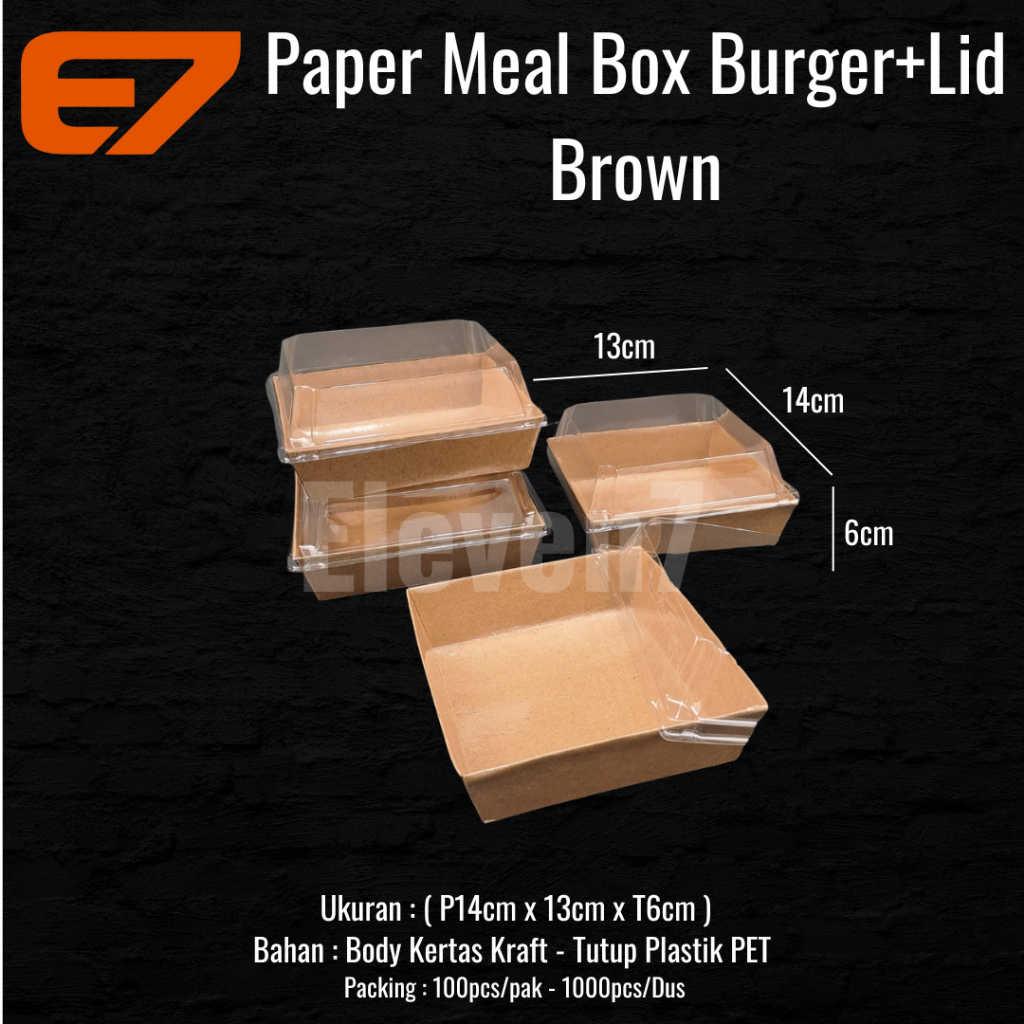 Jual Paper Meal Box Burger Brown + Tutup Mika - Lunch Box Kotak Kue ...