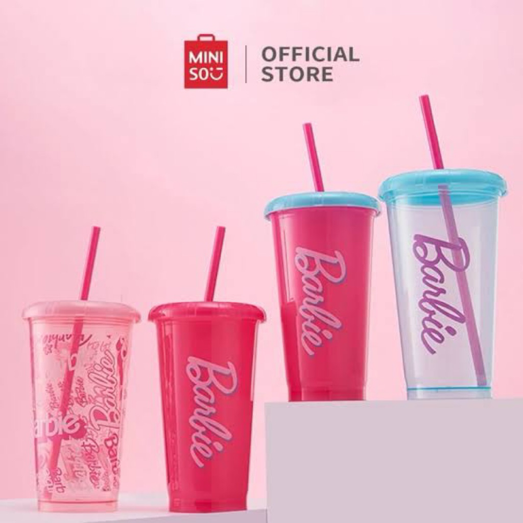 Jual Miniso Barbie Glass Tumbler Plastic / Botol Gelass Tumbler 4pcs ...