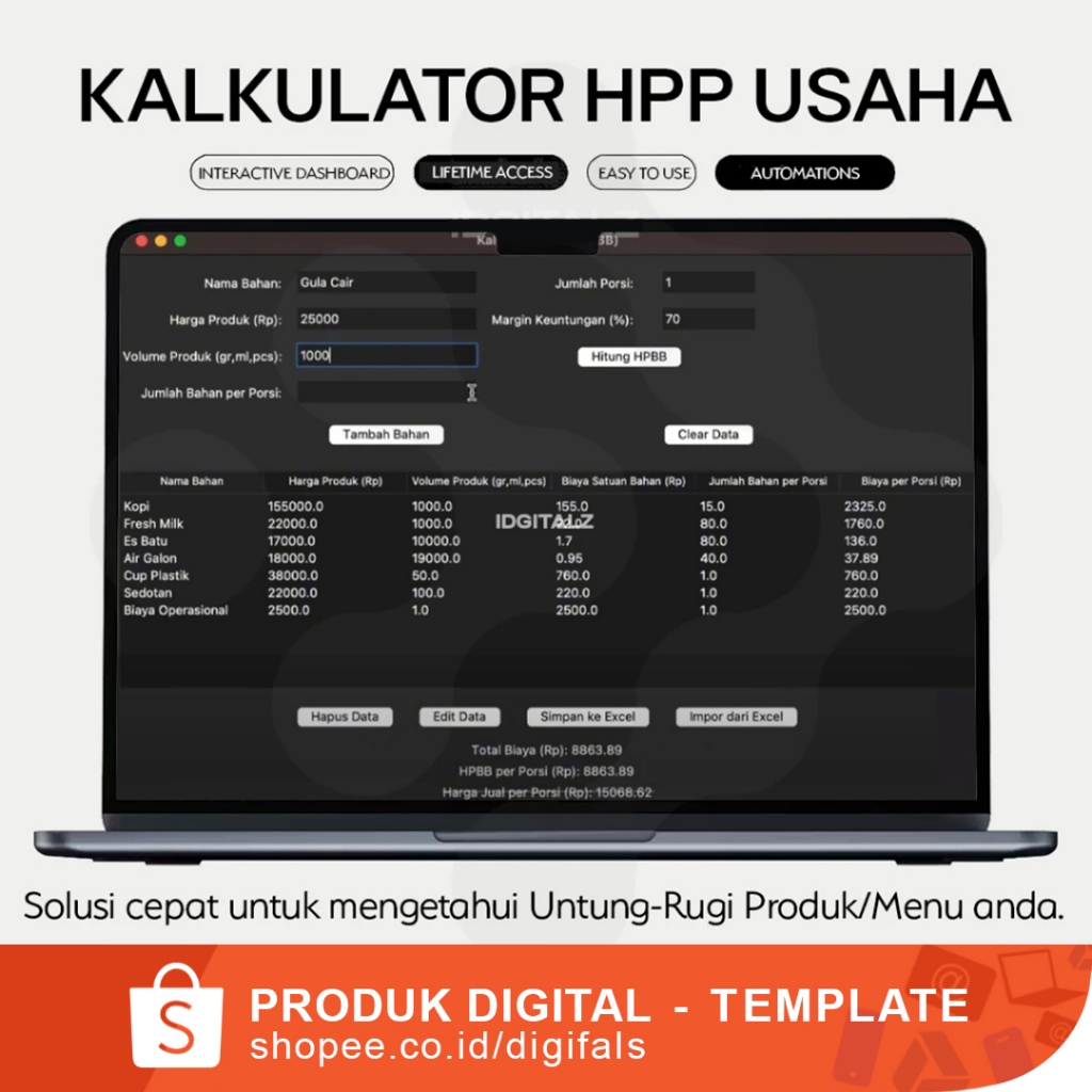 Jual Kalkulator HPP Usaha - Template & Tools DigitaI untuk Hitung Harga ...