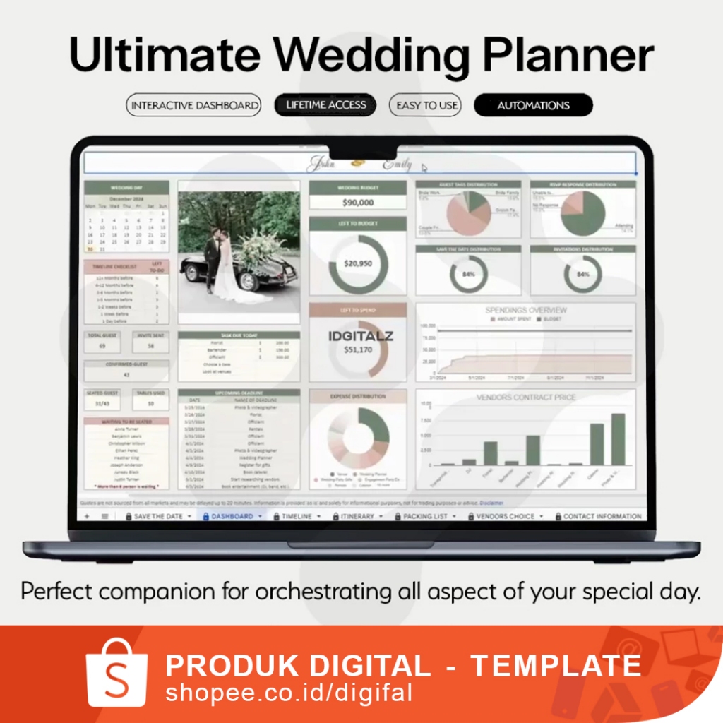 Jual Ultimate Wedding Digital Planner Spreadsheet GoogIe Sheet Excel ...