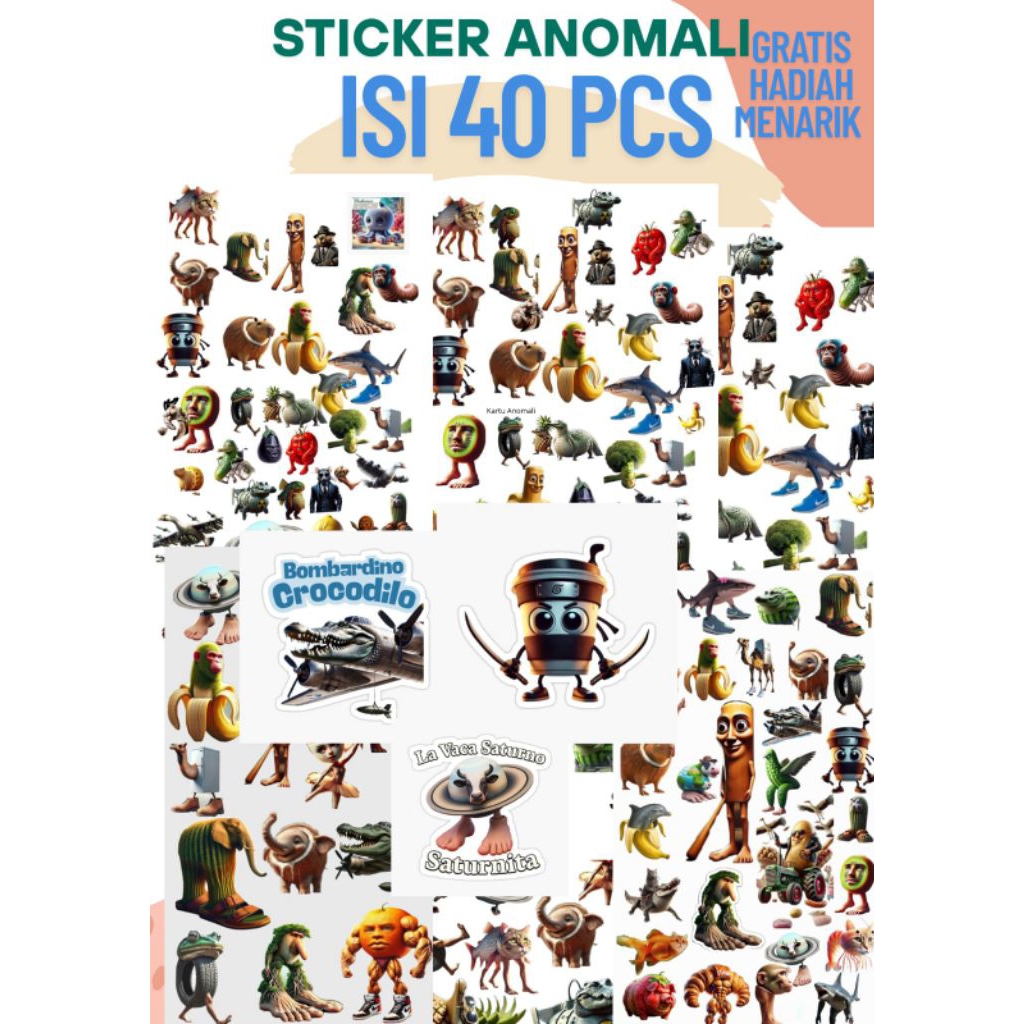 Jual Sticker Anomali isi 40 Tung Tung sahur Tralalero Tralala | Shopee ...