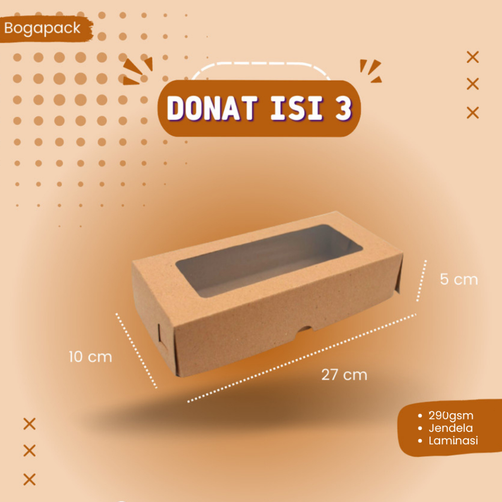 Jual Dus Kraft 27x10x5cm 290gsm laminasi dalam / Dus Donat isi 3 / dus ...