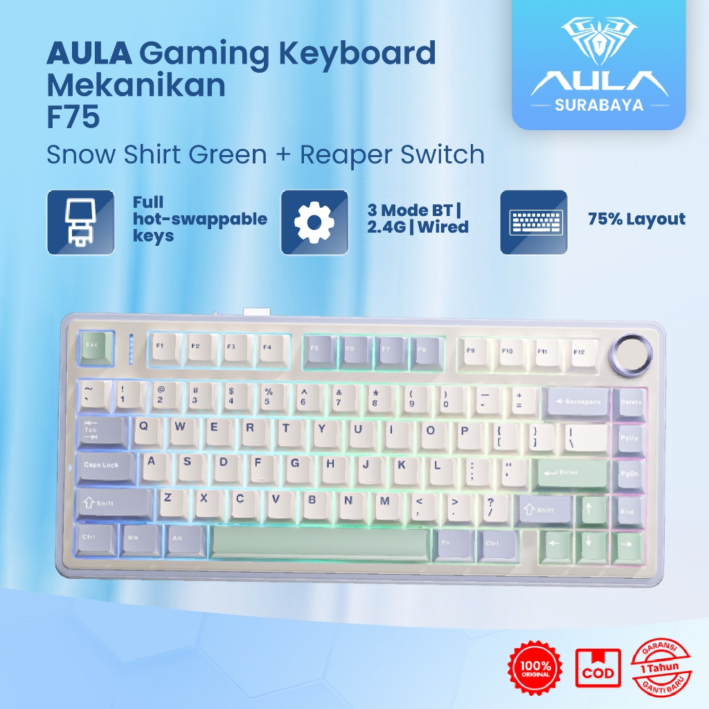 Jual AULA Keyboard Gaming Mechanical 75% Layout Keyboard Mekanikal 3 ...