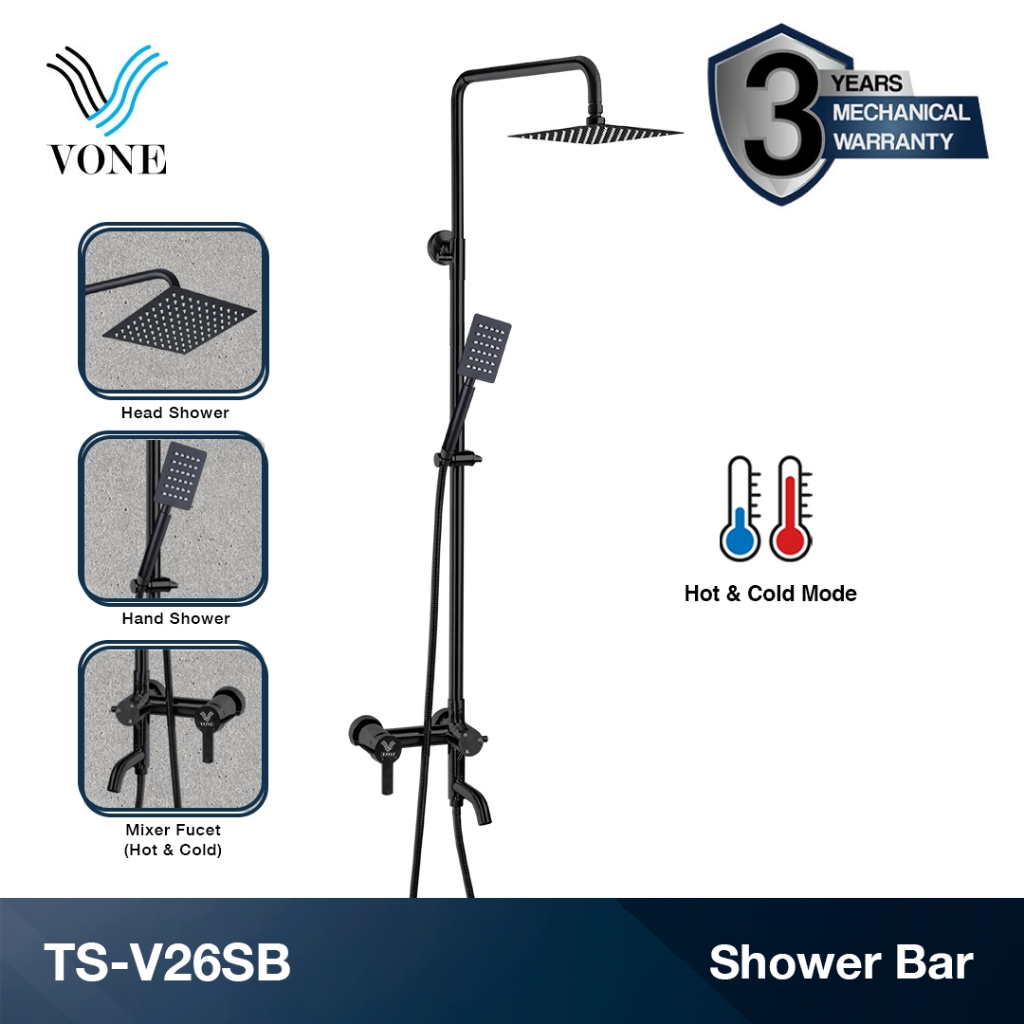 Jual VONE Shower Tiang Rain Kamar Mandi Full Set Panas Dingin Stainless ...