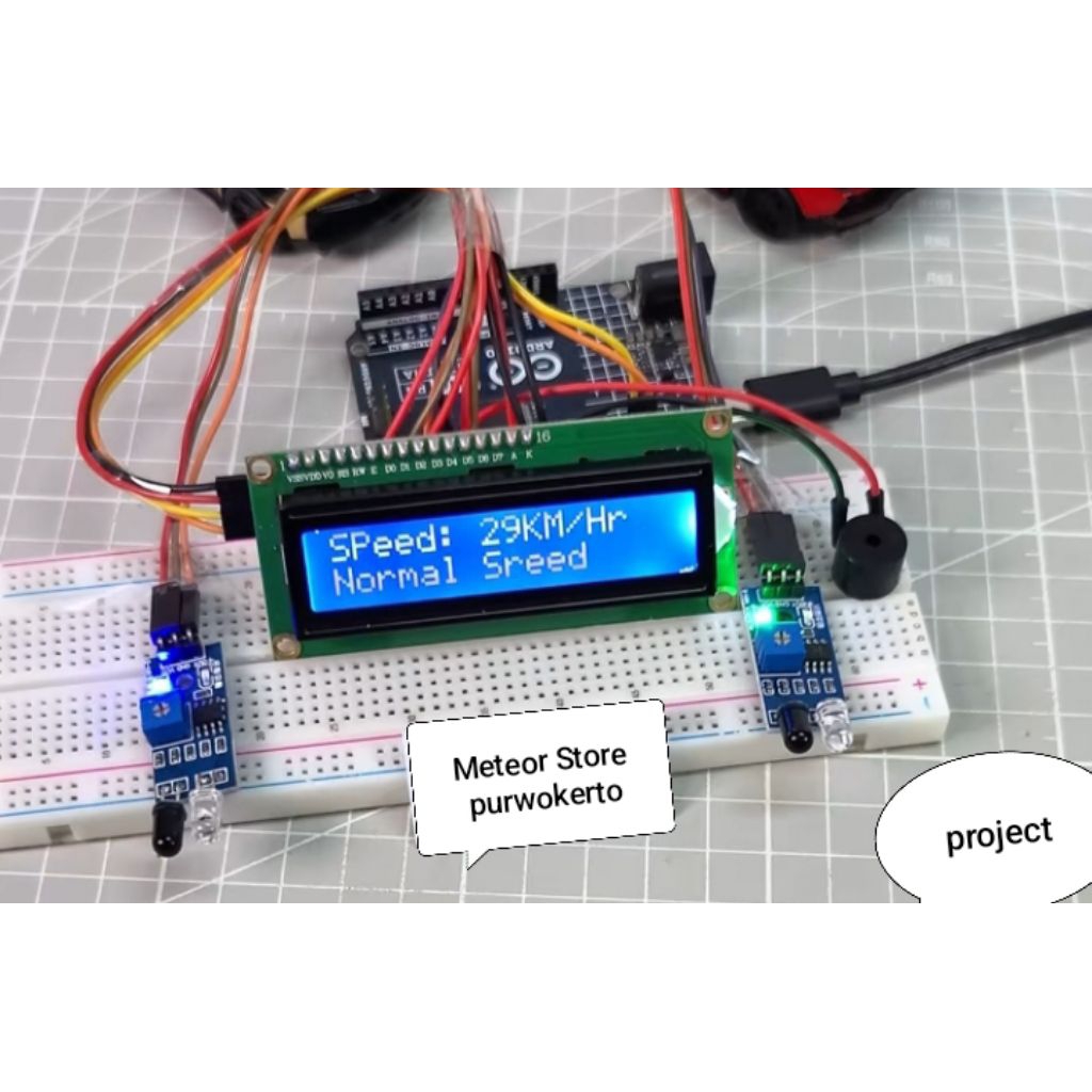 Jual sistem monitoring kecepatan kendarana berbasis Arduino uno sensor ir dan lcd 16x2 deteksi ...