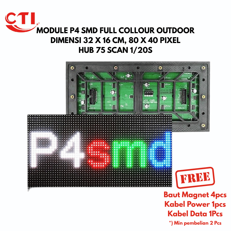 Jual LED Screen Panel/Module P4 Led Videotron Running text SMD RGB Full ...