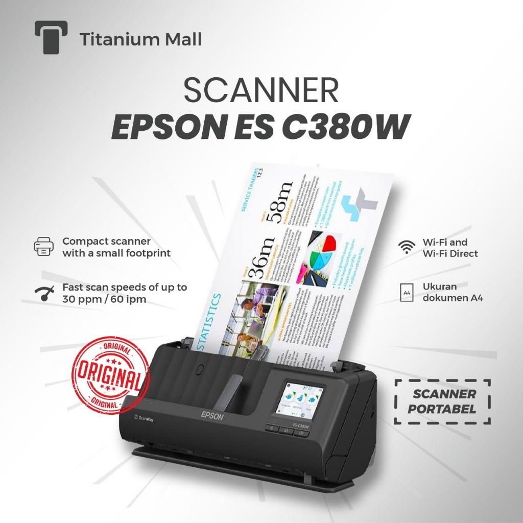 Jual Scanner Epson ES-C380W ES C380W ES C380W A4 ADF WorkForce WiFi Scanner Epson Portable ES ...